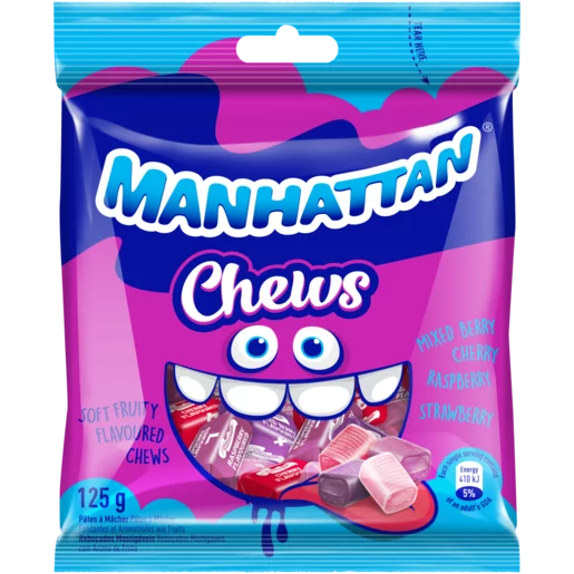 Manhattan Fruity Berry Flavoured Chews 125g — Aubergine Foods