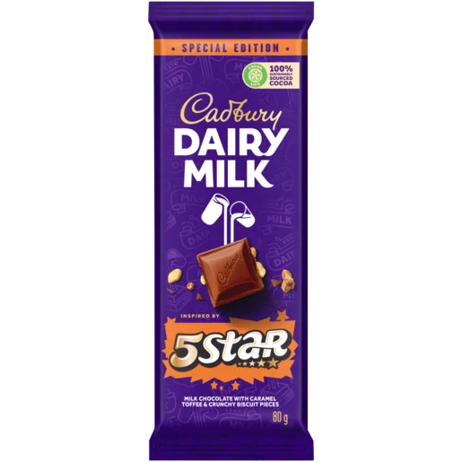 Cadbury Dairy Milk 5 Star Chocolate Slab, 80g — Aubergine Foods