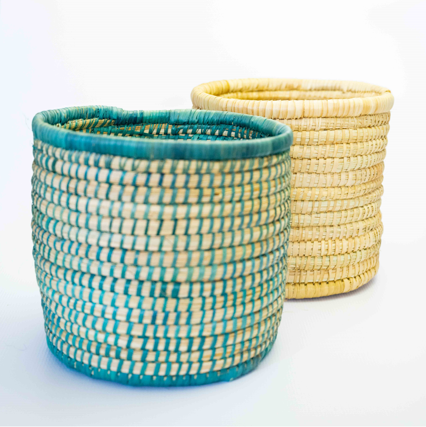 Handwoven Rattan Teal & Natural Baskets — Aubergine Foods